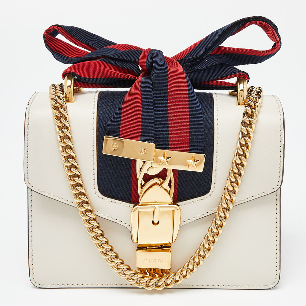 Gucci Off White Leather Mini Web Chain Sylvie Crossbo… - Gem